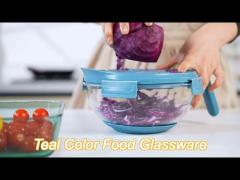 Tigela de salada de vidro cor azul-petróleo / Casserole de vidro de borosilicato de alta qualidade, lavável na máquina de lavar louça