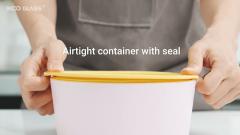 Kleurrijke non-stick coating glas voedselopslag met glazen deksels glas fruitopslag containers