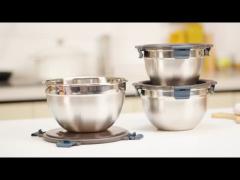 304 Stainless Steel Salad Bowl 1.5L-5.0L with Leakproof Cool Lock Lid
