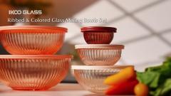 colored glass salad bowl with ribbed design