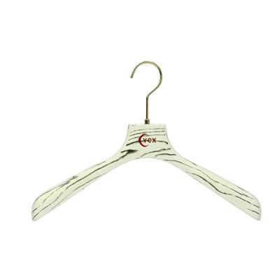China White Stripes Plastic Coat Hanger with Curved Wide Shoulder Design for Suits and Coats - 45cm Length for sale