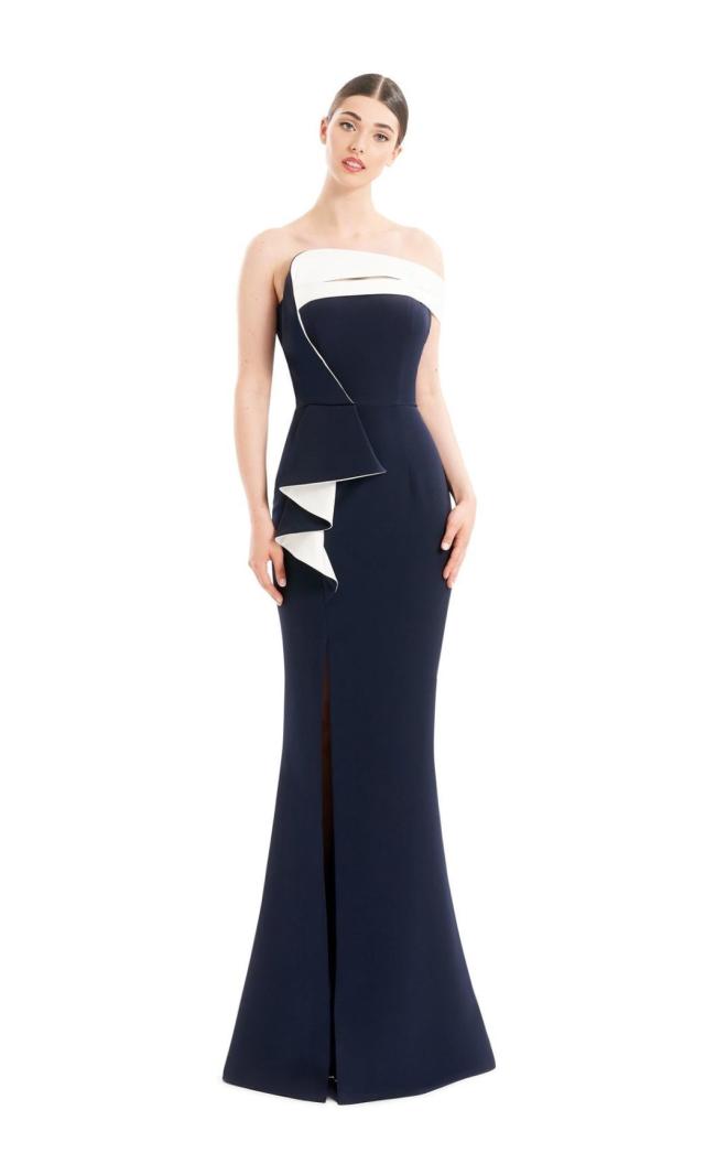 Custom Made Strapless off Shoulder Single Sleeve Ruffle Detailed Slit Mother Gown