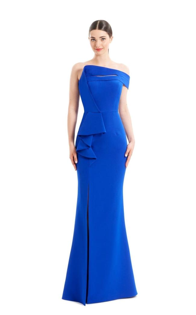 Custom Made Strapless off Shoulder Single Sleeve Ruffle Detailed Slit Mother Gown