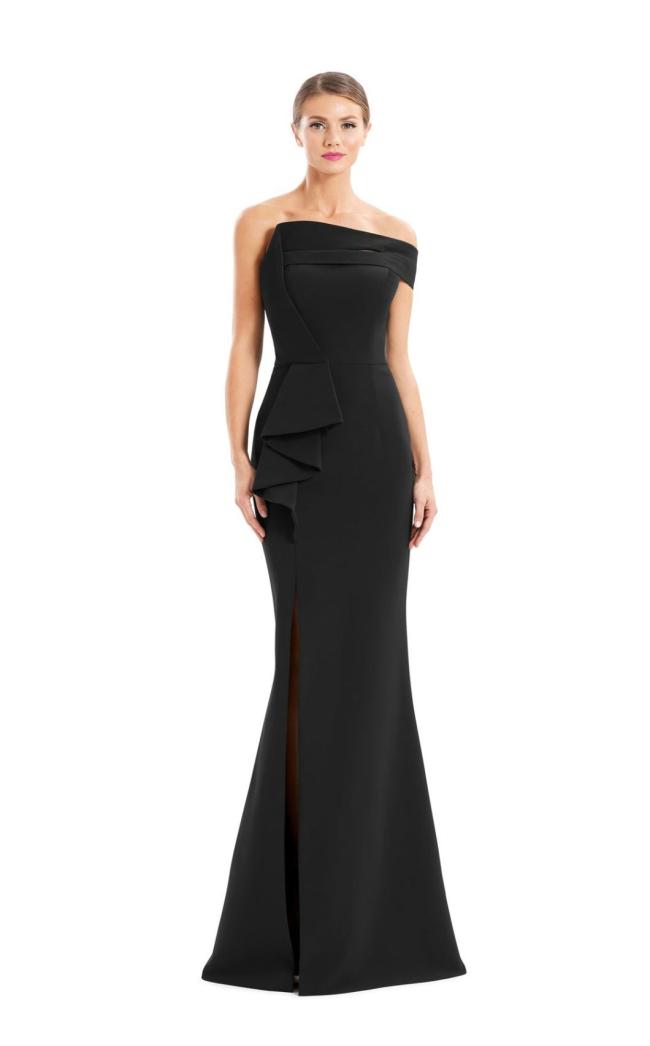 Custom Made Strapless off Shoulder Single Sleeve Ruffle Detailed Slit Mother Gown
