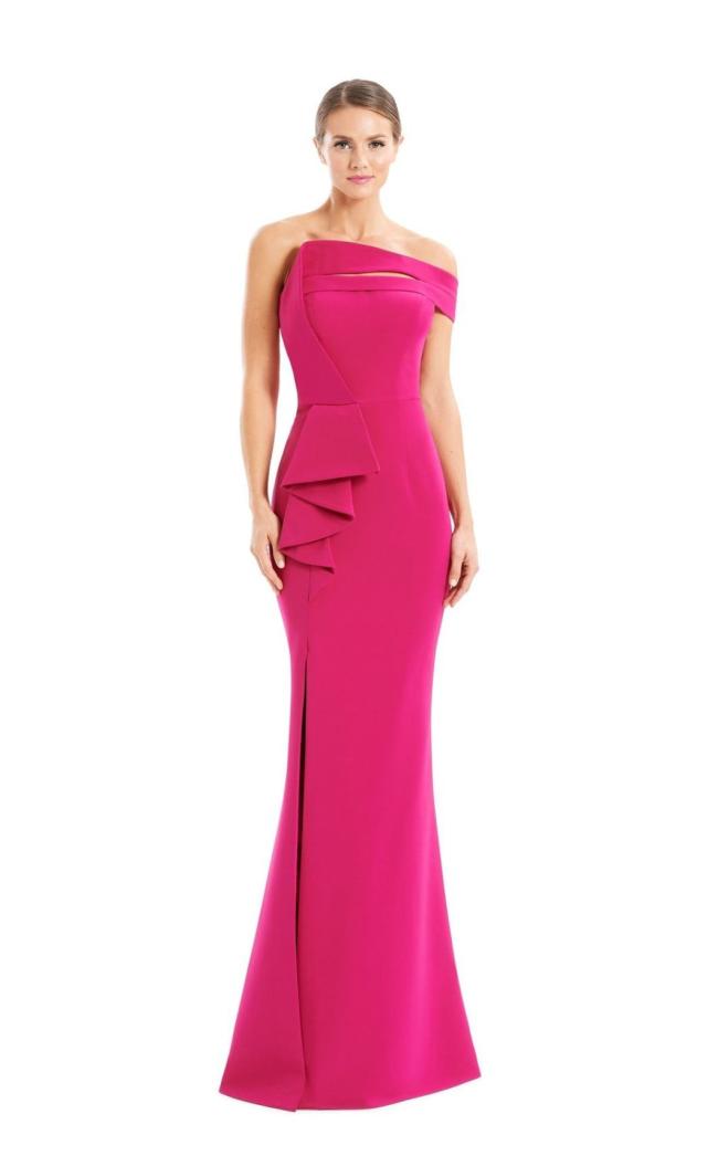 Custom Made Strapless off Shoulder Single Sleeve Ruffle Detailed Slit Mother Gown