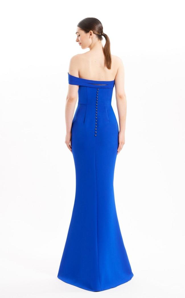 Custom Made Strapless off Shoulder Single Sleeve Ruffle Detailed Slit Mother Gown
