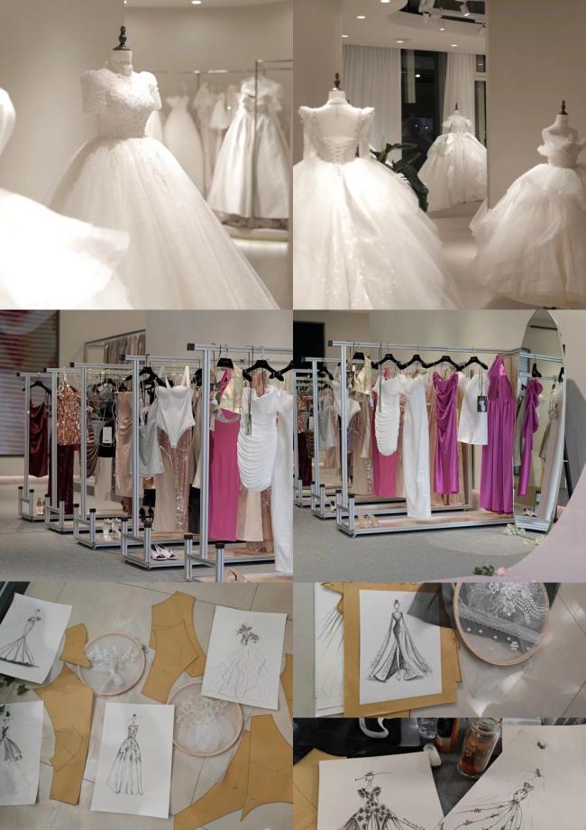 Strapless Tiered A-Line Slit Gown off Shoulder Bubble Sleeves Long Train Prom Dresses