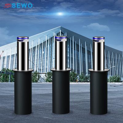 China Automatic Parking Bollards Hydraulic Retractable Stainless Steel Bollard with Reflective Sleeve Traffic Safety for sale