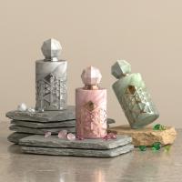 China 100ml Glass Perfume Bottles Unique Marble Pattern Geometric Cap Empty Spray for sale