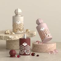 China 100ml Glass Perfume Bottles Unique Marble Pattern Geometric Cap Empty Spray for sale