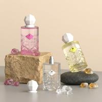 China 100ml Glass Perfume Bottles Unique Marble Pattern Geometric Cap Empty Spray for sale