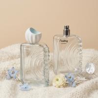 China 100ml Glass Perfume Bottles Unique Disc Cap Spray Rectangle Empty Wavy Crimp Neck for sale