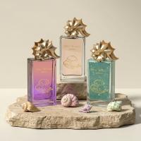China 100ml Glass Perfume Bottle Unique Rectangle Shell Cap Empty Crimp Neck Spray for sale