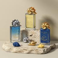 China 100ml Glass Perfume Bottle Unique Rectangle Shell Cap Empty Crimp Neck Spray for sale
