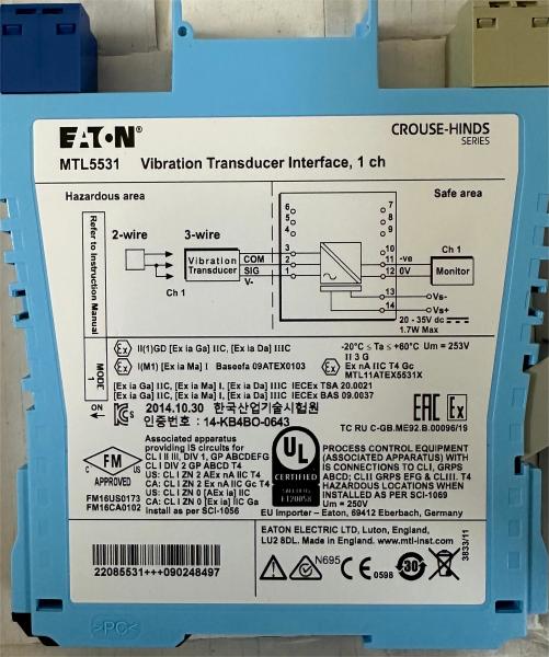 Quality CE 3.3mA MTL5531 Vibration Transducer Interface 2 Wire for sale