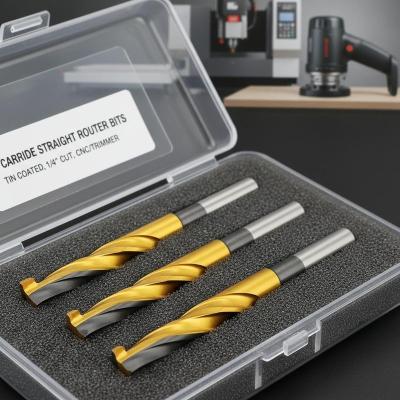China Carbide Straight Router Bits with Titanium Nitride Coating and 1/4 Inch Cutting Diameter for Precision Grooving for sale
