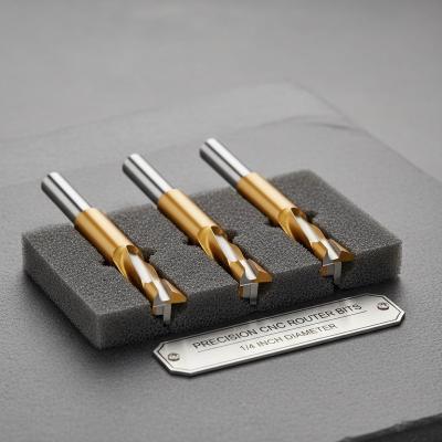 China Titanium Nitride Coated Straight Router Bits with 1/4 Inch Cutting Diameter for Precise CNC Milling and Woodworking for sale