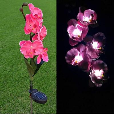 China Pink Phalaenopsis Stainless Steel Solar Garden Lights, Flower Solar Powered Outdoor Lights for sale