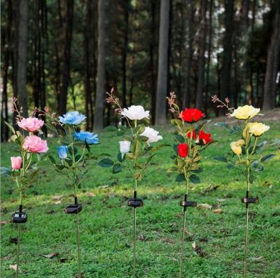 China Outdoor Realistic Solar Powered Rose Lights Flower Stake for Garden Patio Yard Pathway Decoration for sale