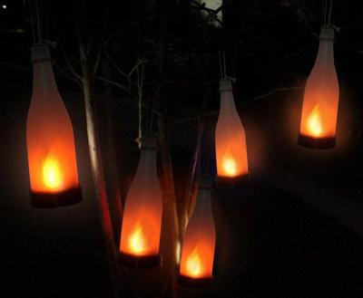China Solar Powered LED Bottle Flame Lights, Hanging Beer Wine Bottle Landscape Lamp for Garden Yard Lawn Party Decor for sale