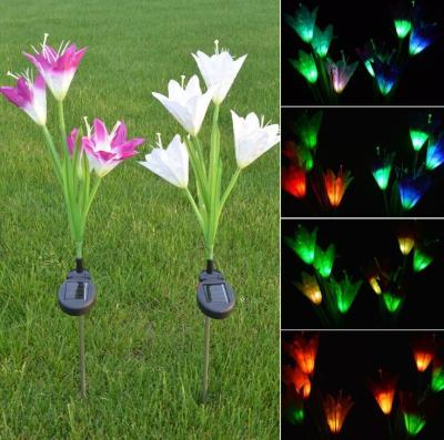 China Solar Flower Lights,Solar Garden Stake Lights Outdoor with 4 Lily Flowers,Multi-Color Changing LED Solar Decorative Ligh for sale