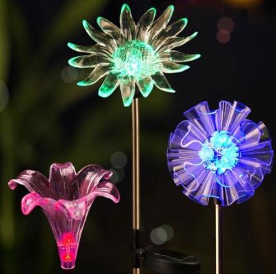 China LED Color Changing Solar Stake Lights Outdoor,Solar Light LED Garden Decor Statues (Dandelion,Lily,Sunflower)Patio Light for sale
