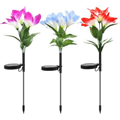 China 3LED Color Gradient Changing Solar Powered Stake Lights,Garden Decorative Solar Clivia Flower Lights (Blue/Red) for sale