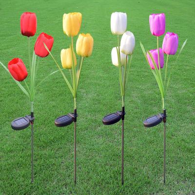 China Outdoor Solar Walkway Lights, 3LED Tulip Flower Solar Light Yard Decorations for sale