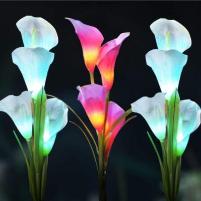 China Solar Calla Lily Flower Lights,Auto Multi-Color Changing Solar Flower Garden Lighting With Spike For Lawn Backyard for sale