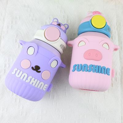 Cina BPA Free 306 Acciaio inossidabile 550ml Termos aspirapolvere Bambini Bambini Flascia di paglia Cartoon Animal Case porta silicone in vendita