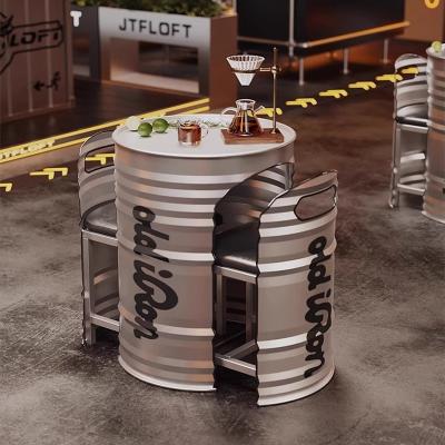 China Customizable Oil Drum Furniture Silver / Yellow Oil Drum Chair And Table for sale