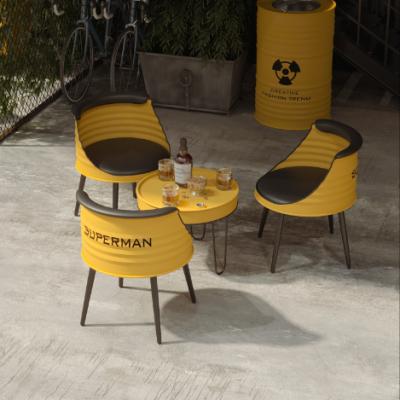 China Metal Oil Drum Table And Chair Commercial / Industrial Booth Table And Chairs for sale