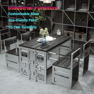 China Durable Iron Table Chair Set Custom Size Industrial Tables And Chairs For Bars Tea Houses for sale