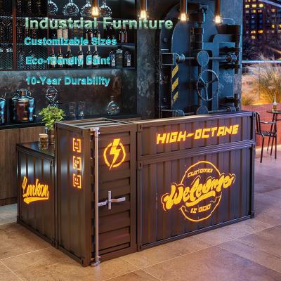 China Customizable Iron Container Front Desk with Dual Seating Functionality and Compact Design for Bars, Hotels, and Homes for sale