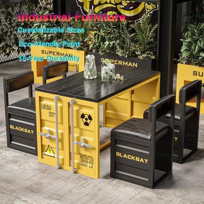 China Customizable Colors Durable Iron Frame Table Chair Set with Eco-Friendly Paint for Modern Industrial Spaces for sale