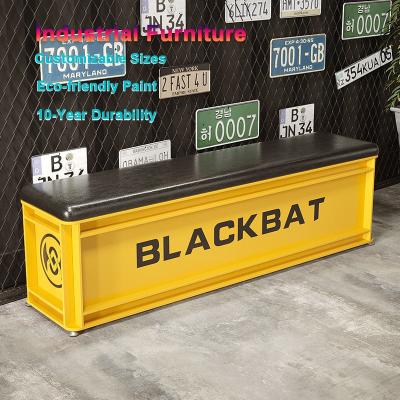 China Commercial Pro Series Industrial Iron Storage Stool Durable PU Leather Seat For Hotel Mall Park Gym Waiting Bench for sale
