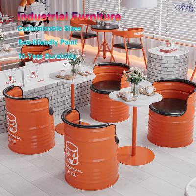 China Durable Iron Frame Industrial Metal Chair Table Set with Premium PU Leather Upholstery and Compact Design for sale