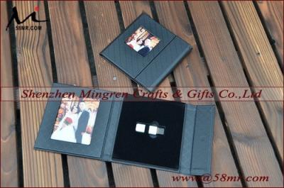 China Wedding Leather Fabric Linen USB Storage Packaging Gift Box with Photo for sale