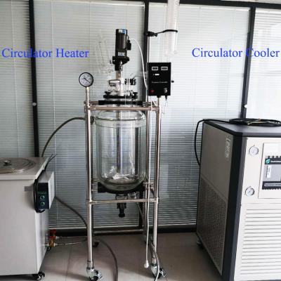 China Glass Reaction Vessel Spherical Chemical Synthetic 20L Reactor Cooling Jacket Glass Reactor Set with Chiller / Heater for sale