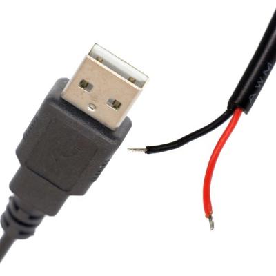 China CUSTOM USB 2.0 A Male To Open Stripped Tinned Bare 2 Wire End Pigtail Power Cable for sale