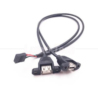 China Dual USB Type A 2 Ports Panel Mount USB to Dupont Connector Wire Cable for sale