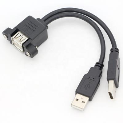 China Screw Locking Stud 0.5m 1m Male to Female Dual USB 2.0 Panel Mount Extension Cable for sale
