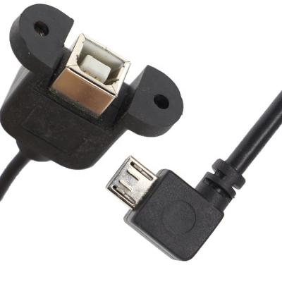 China Custom Screw Locking 90 Degree Angle Micro B Male USB 2.0 Type B Female Panel Mount Extension Cable for sale