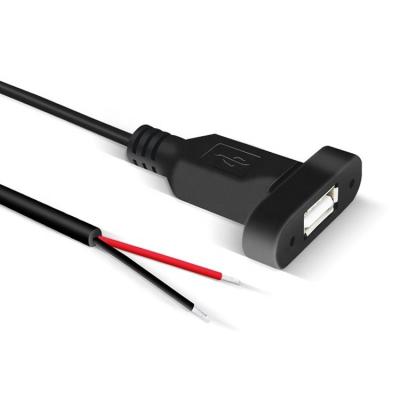 China Custom Panel Mount USB A Female to Bare Wire Tinned Open End Cable for sale