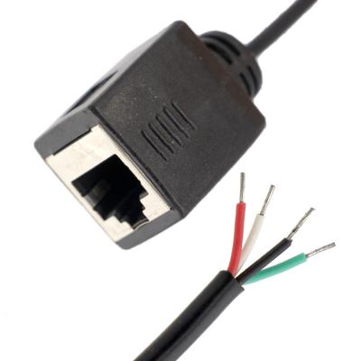 China Custom Assembly Female RJ45 Socket To Open Tinned Soldering 4 Wires Bare End  Pigtail Cable for sale