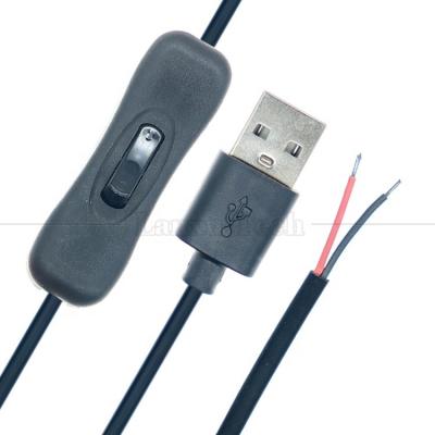 China Power ON OFF 1M USB A Male to Open Tinned Bare Wire Charger Cable with 304 Switch Button for sale