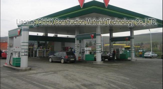 Long span fabricated steel space frame petrol station construction