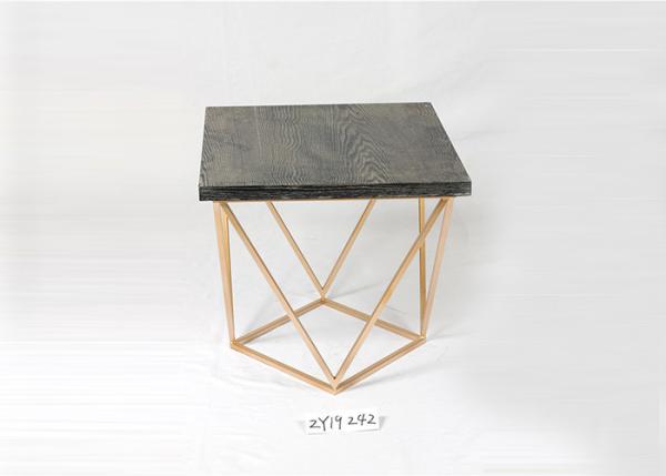 Quality Rose Gold Metal Shelf Black Wood Coffee Tea Table for sale