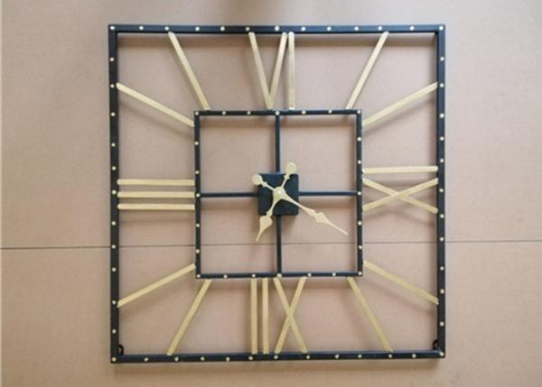 Quality Square Vintage Black Gold Silent Metal Wall Art Clock for sale
