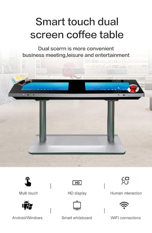 Android/Windows Smart touch dual screen interactive coffee table for meeting advertising display video kiosk